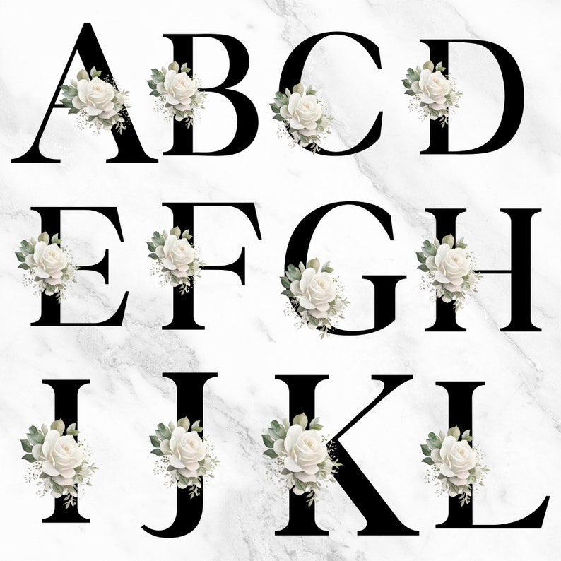 Black and White Floral Letter Clip Art, Decorative Alphabet, Ornate ...