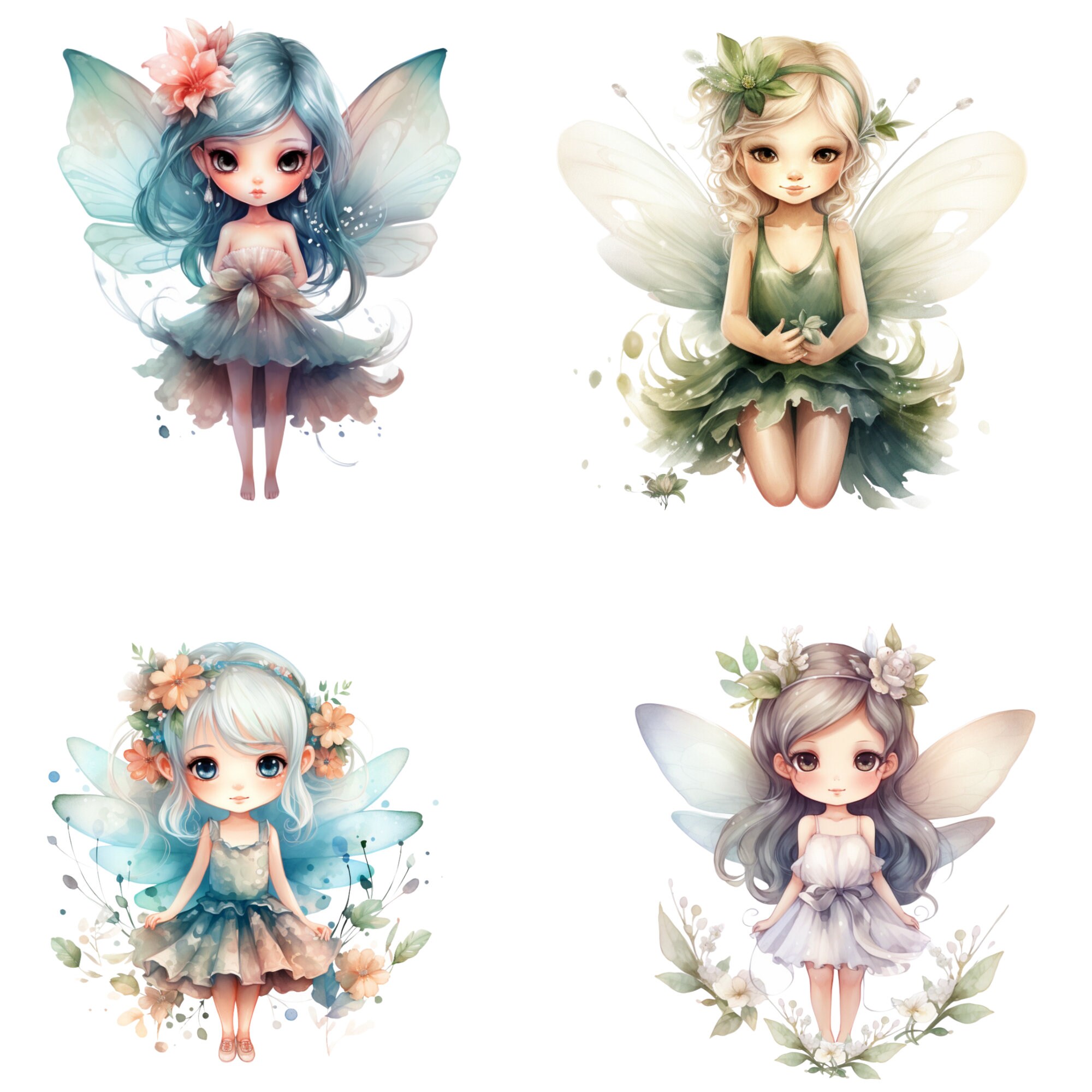 Floral Chibi Fairy Clip Art, 14 High Quality Images, Digital Paper ...