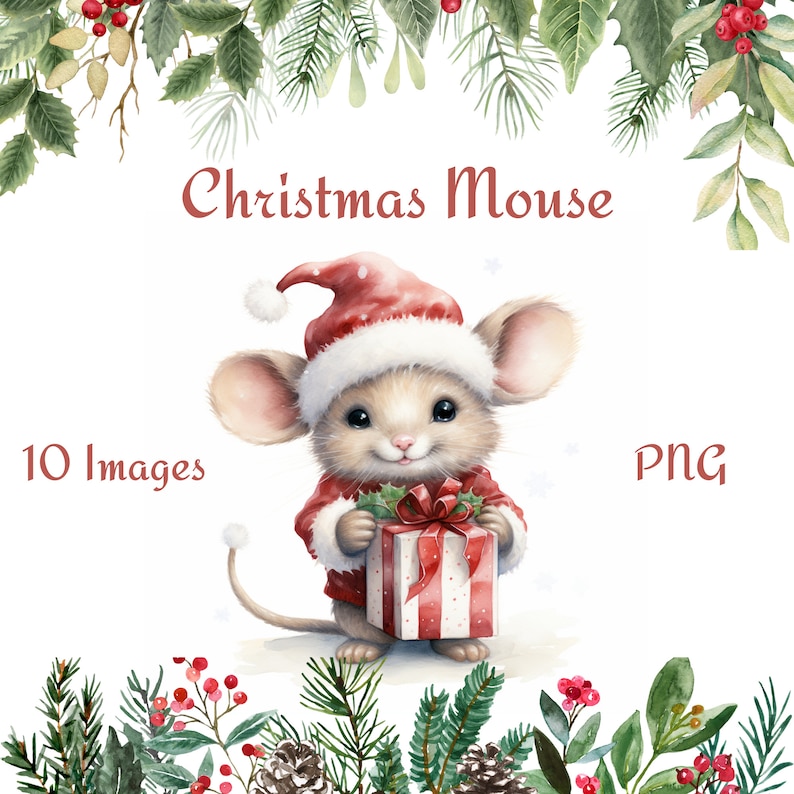 Christmas Mice Clip Art, 10 High Resolution PNG Images, Digital ...