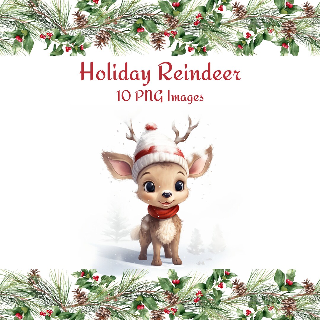 Christmas Reindeer Clip Art, 10 High Resolution PNG Images, Digital ...