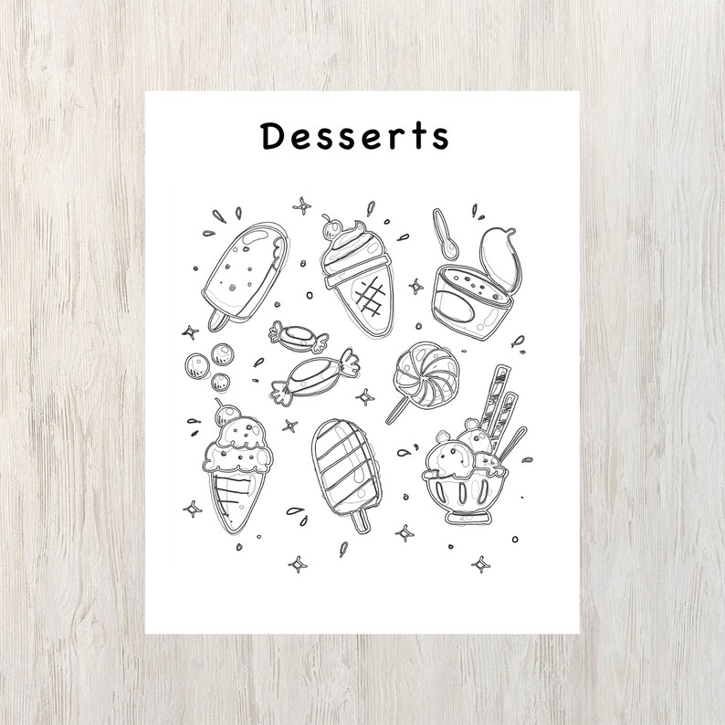 Food Themed Coloring Pages for Children Cute and Entertaining - Etsy