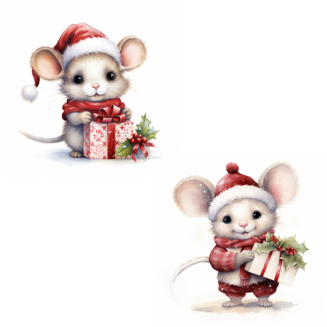Christmas Mice Clip Art, 10 High Resolution PNG Images, Digital ...