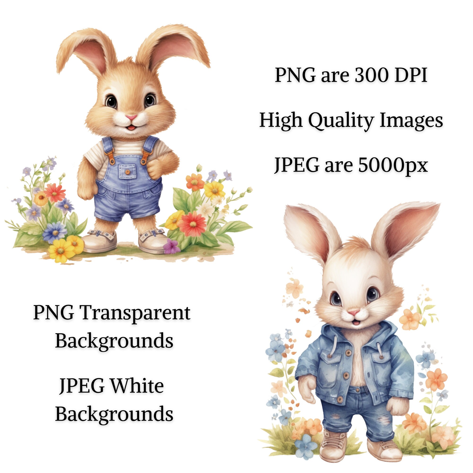 Cute Bunny Clip Art, 12 High Quality Images, Digital Download, Digital ...