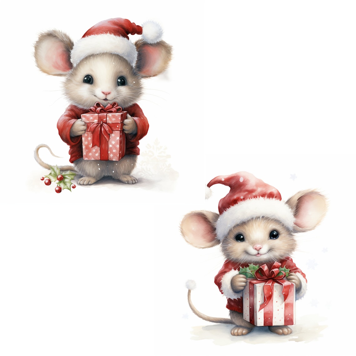 Christmas Mice Clip Art, 10 High Resolution PNG Images, Digital ...