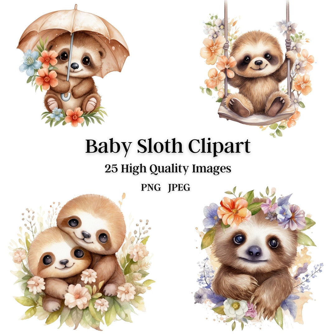 Baby Sloth Clip Art, 25 High Quality Images, Digital Download, Digital ...