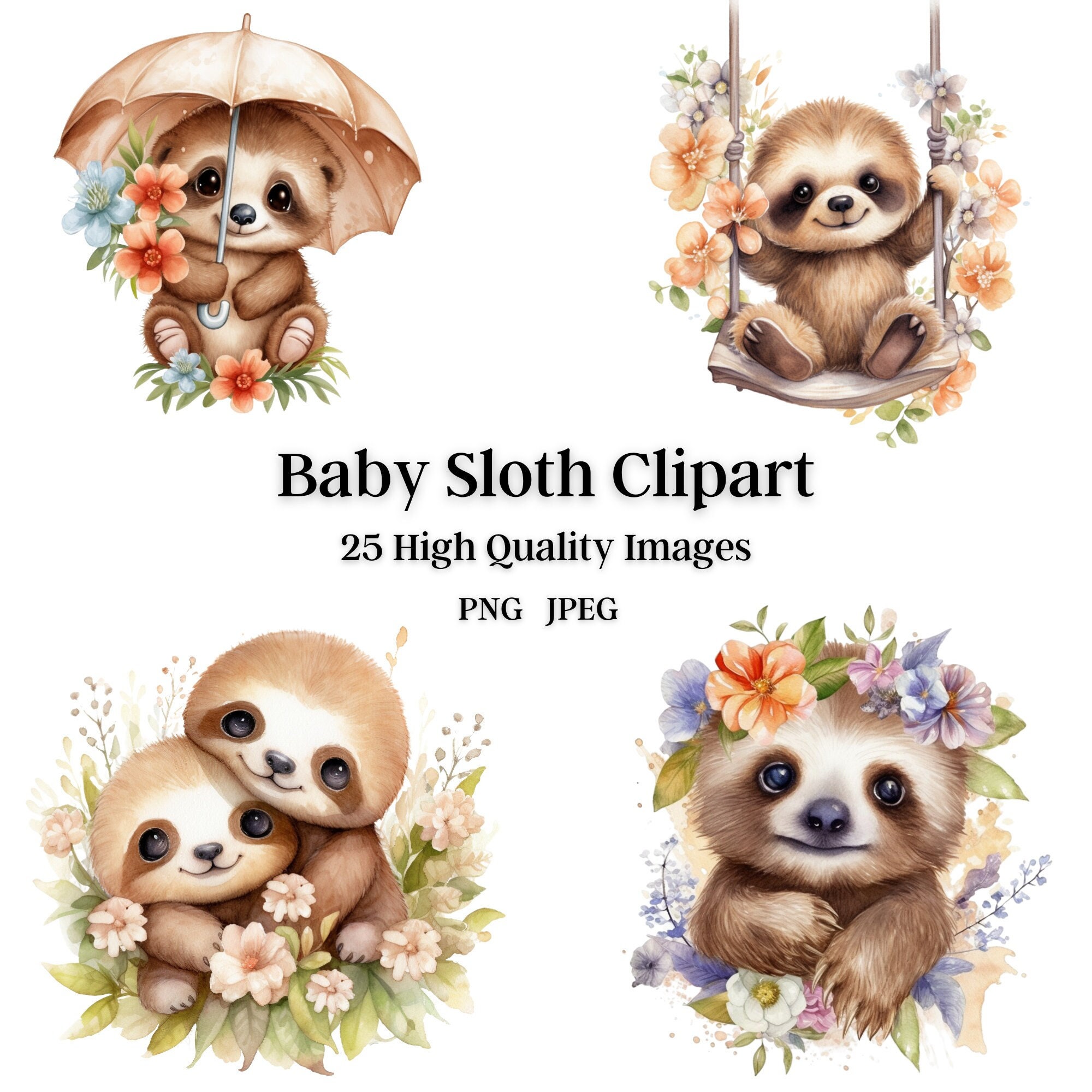 Baby Sloth Clip Art, 25 High Quality Images, Digital Download, Digital ...