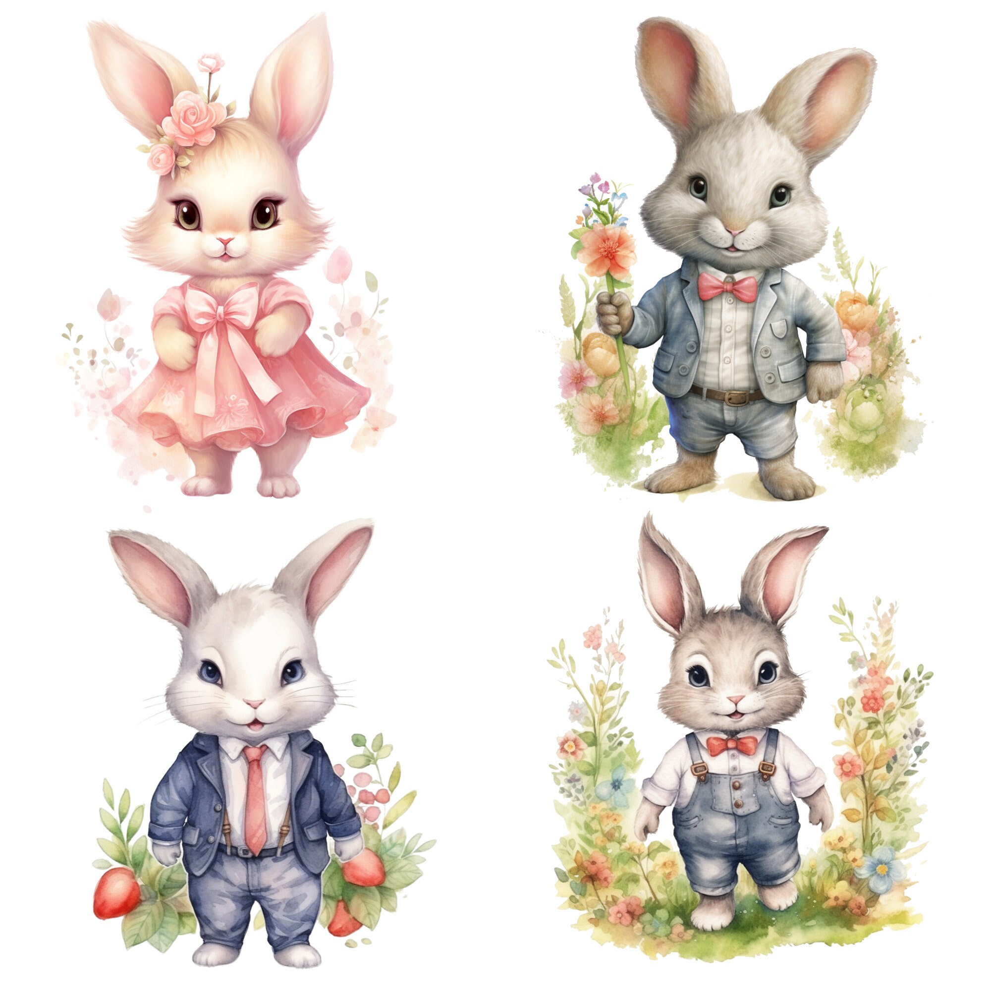 Cute Bunny Clip Art Version 2, 18 High Quality Images, Digital Paper ...