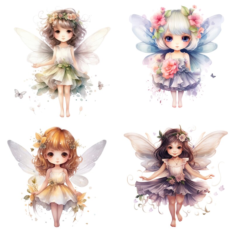 Floral Chibi Fairy Clip Art, 14 High Quality Images, Digital Paper ...