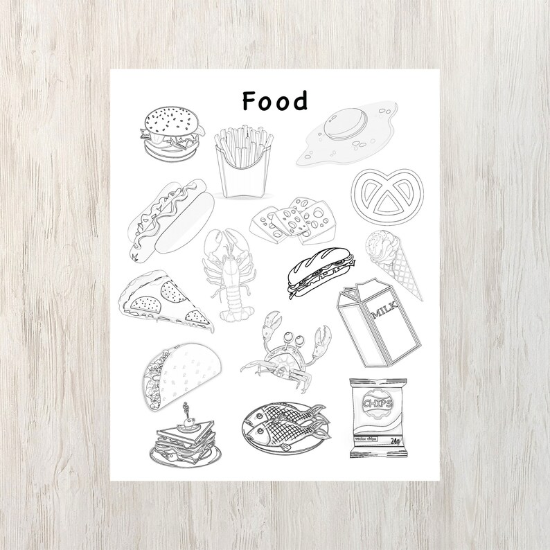 Food Themed Coloring Pages for Children Cute and Entertaining - Etsy