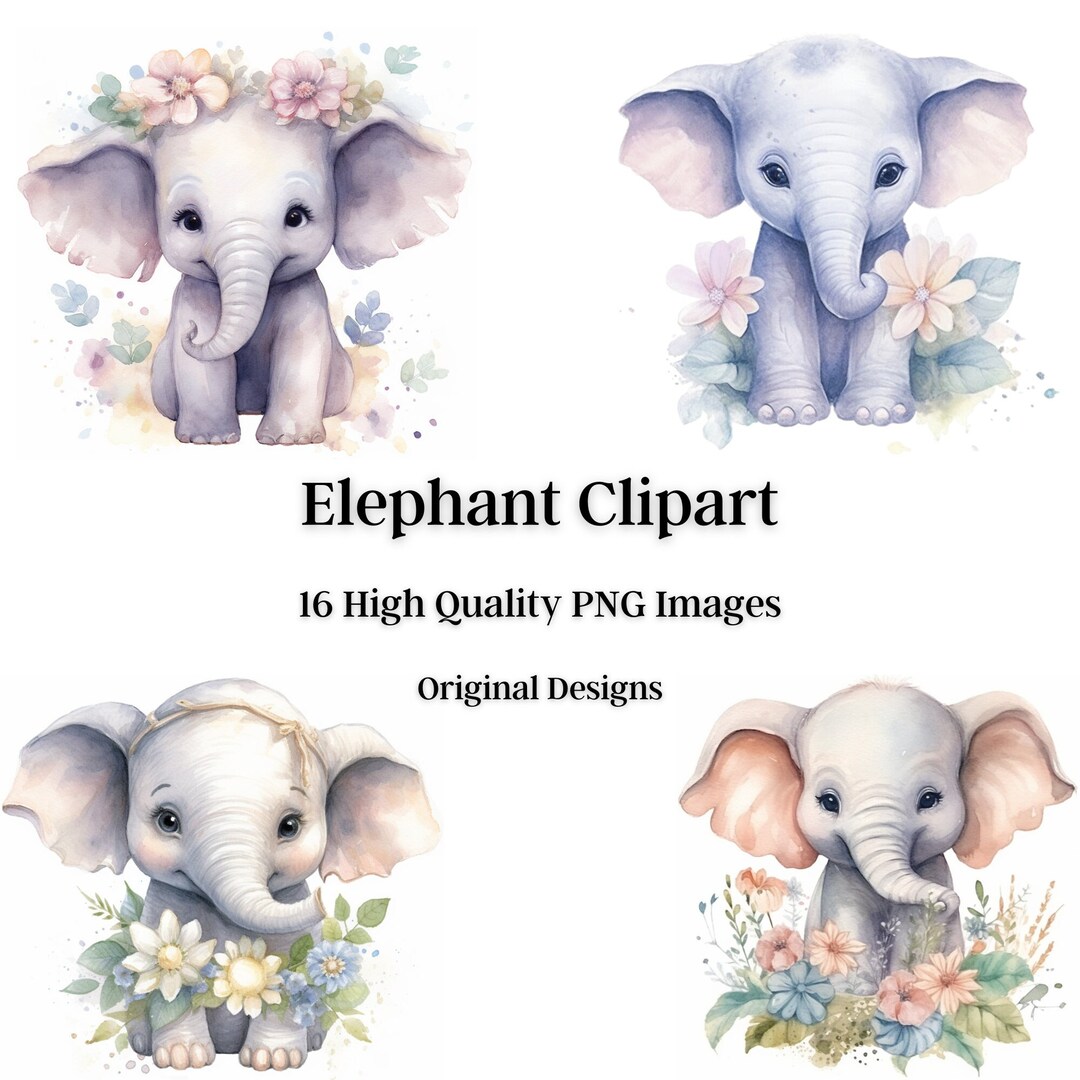Baby Elephant Clip Art, High Resolution Images, Digital Download ...