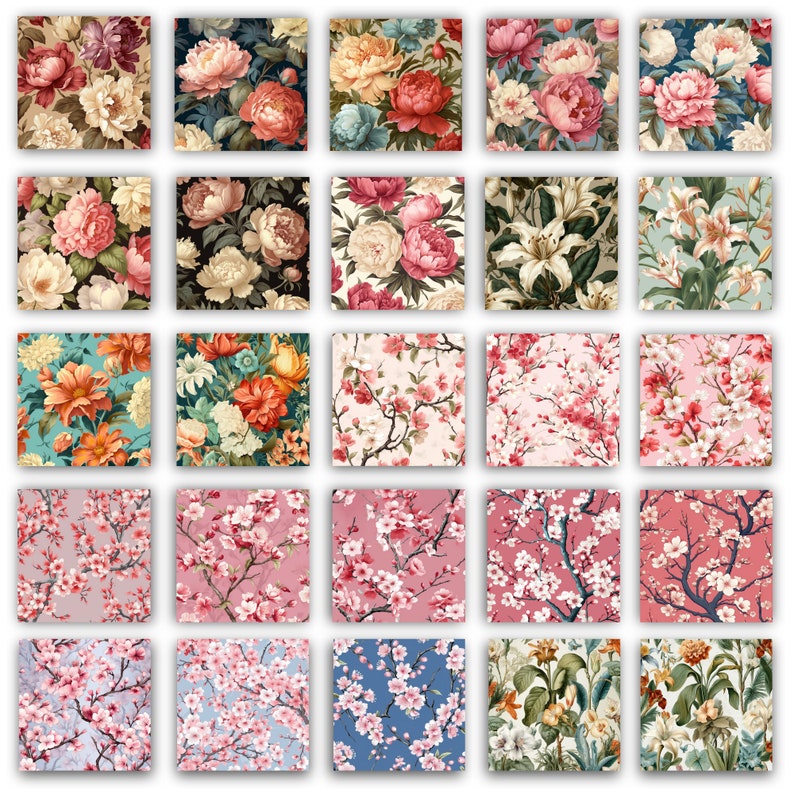 Floral Digital Paper, Digital Download, Clip Art, Colorful Illustration ...