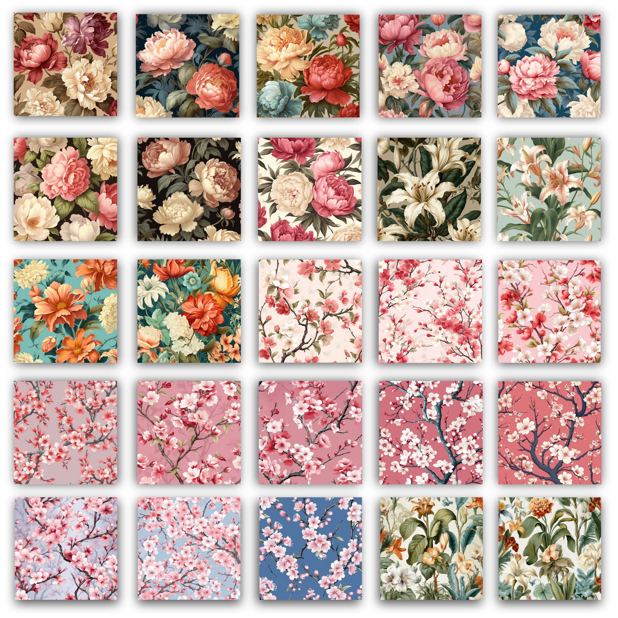 Floral Digital Paper, Digital Download, Clip Art, Colorful Illustration ...