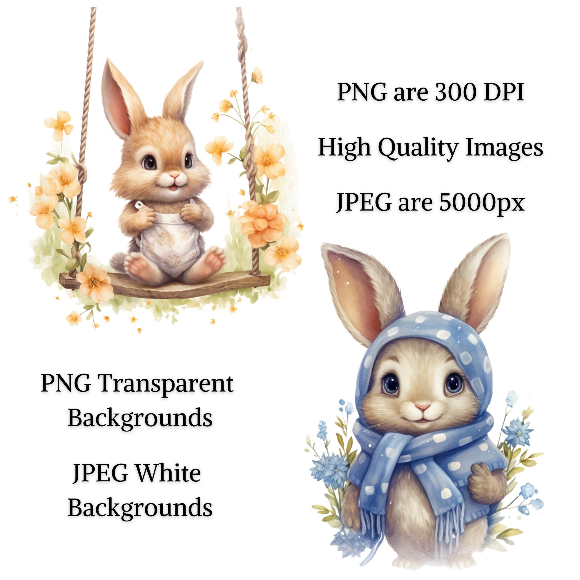 Cute Bunny Clip Art Version 2, 18 High Quality Images, Digital Paper ...