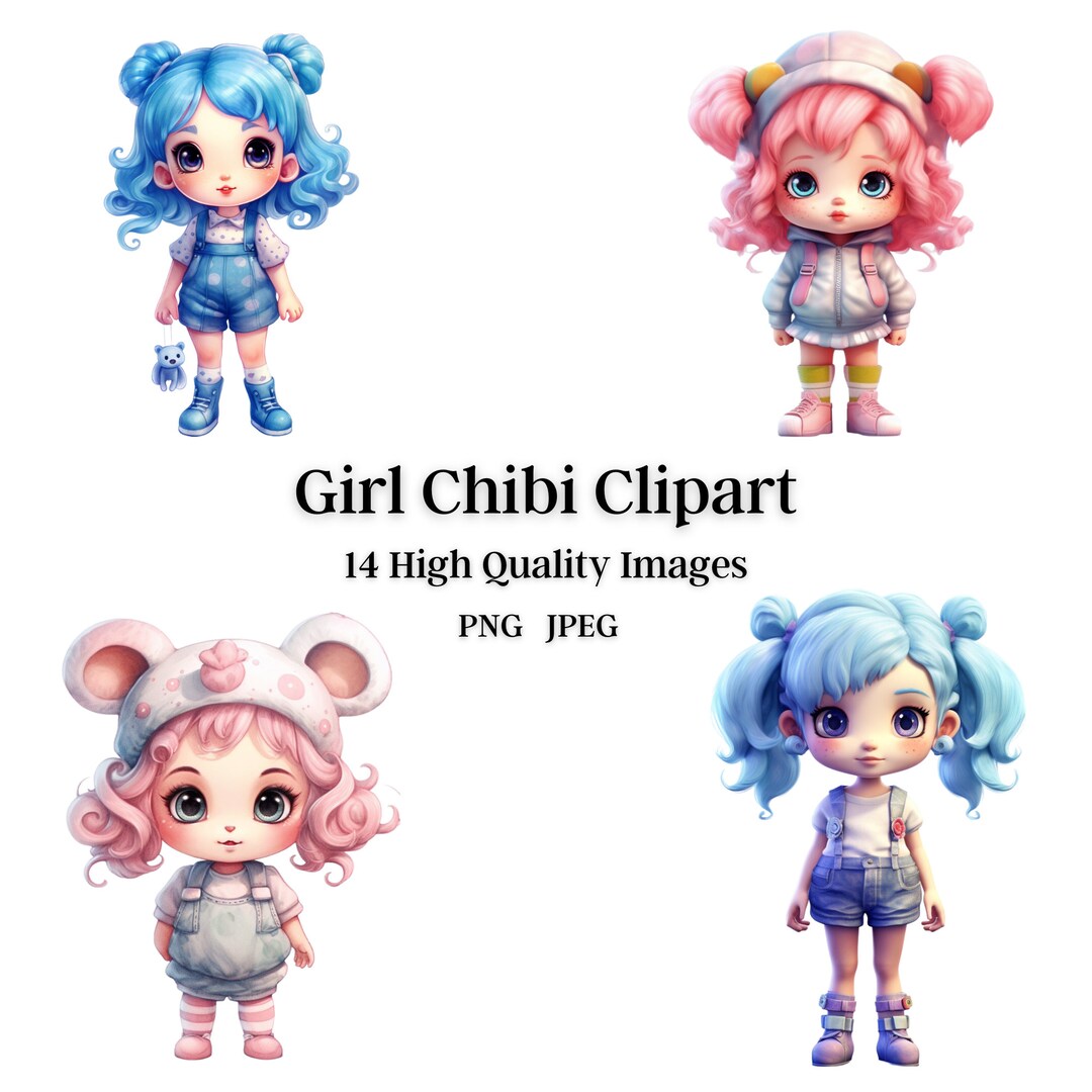 Chibi Girl Character Clip Art, 14 High Quality Images, Digital Download ...