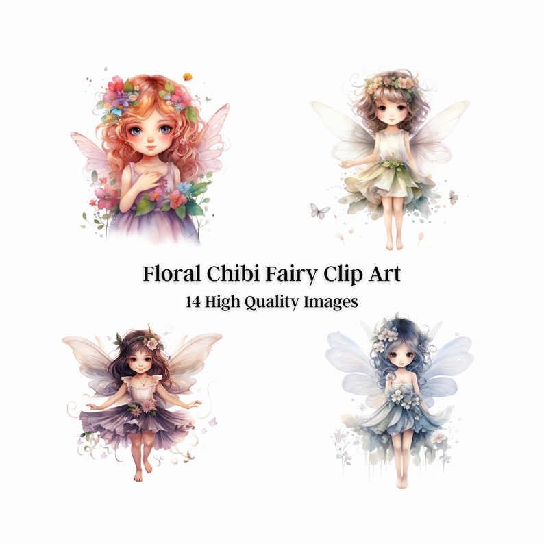 Floral Chibi Fairy Clip Art, 14 High Quality Images, Digital Paper ...
