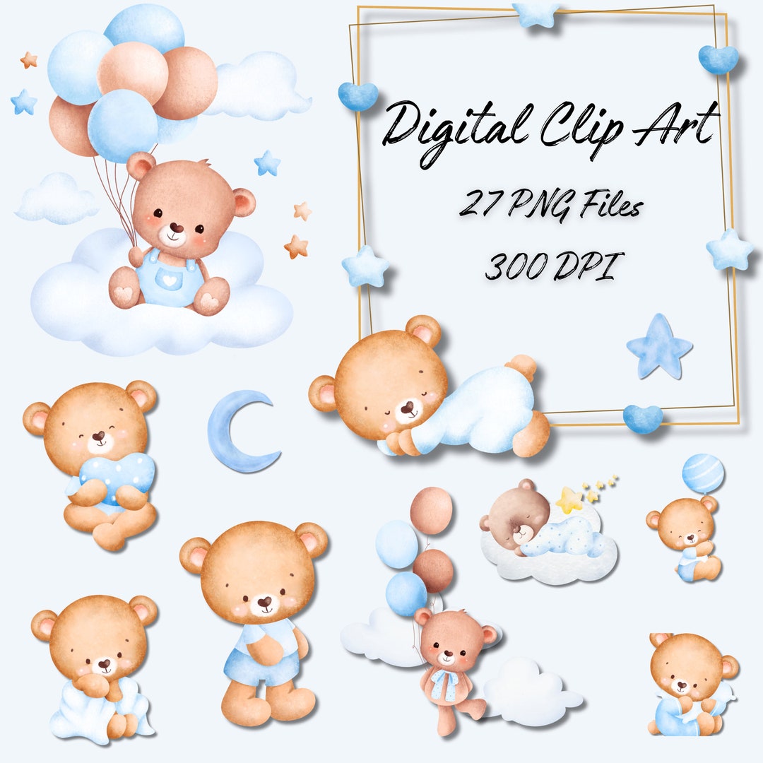 Blue Baby Bear Clip Art Bundle, High Quality, Digital Paper, Craft ...