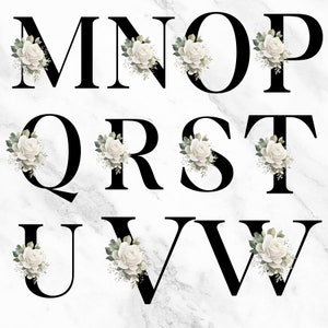 Black and White Floral Letter Clip Art, Decorative Alphabet, Ornate ...