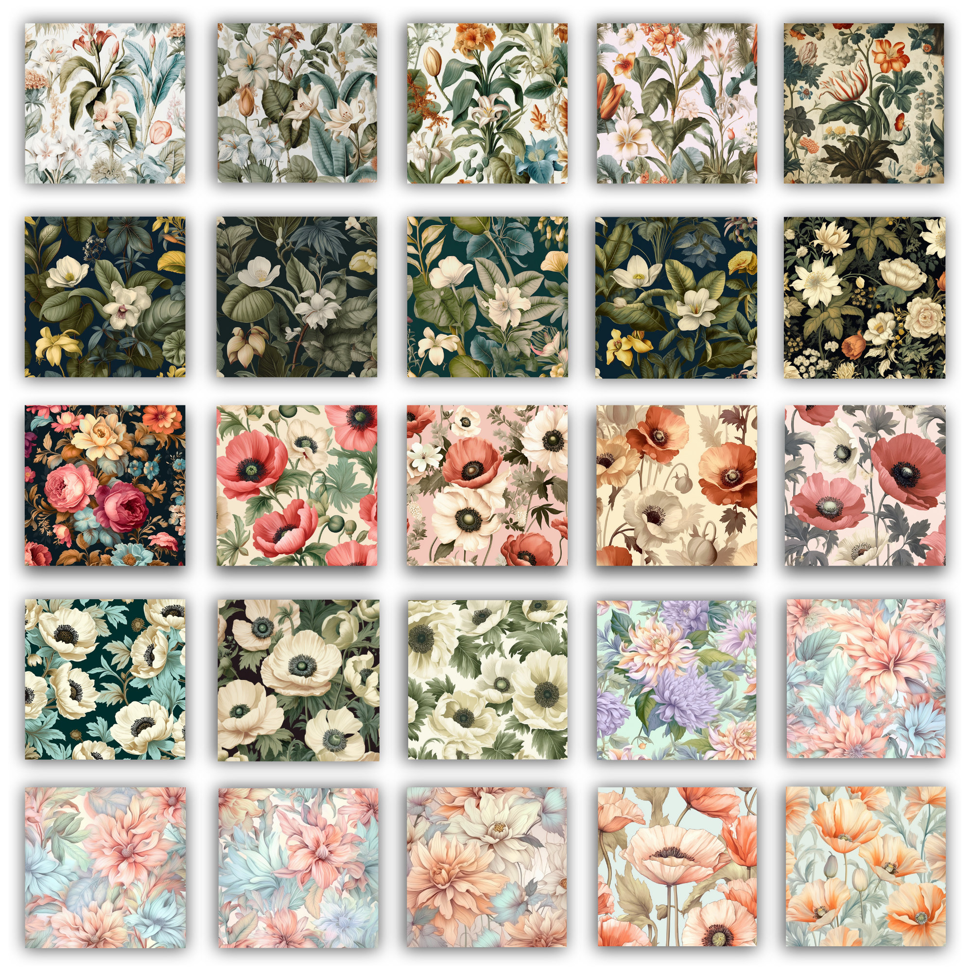 Floral Digital Paper, Digital Download, Clip Art, Colorful Illustration ...