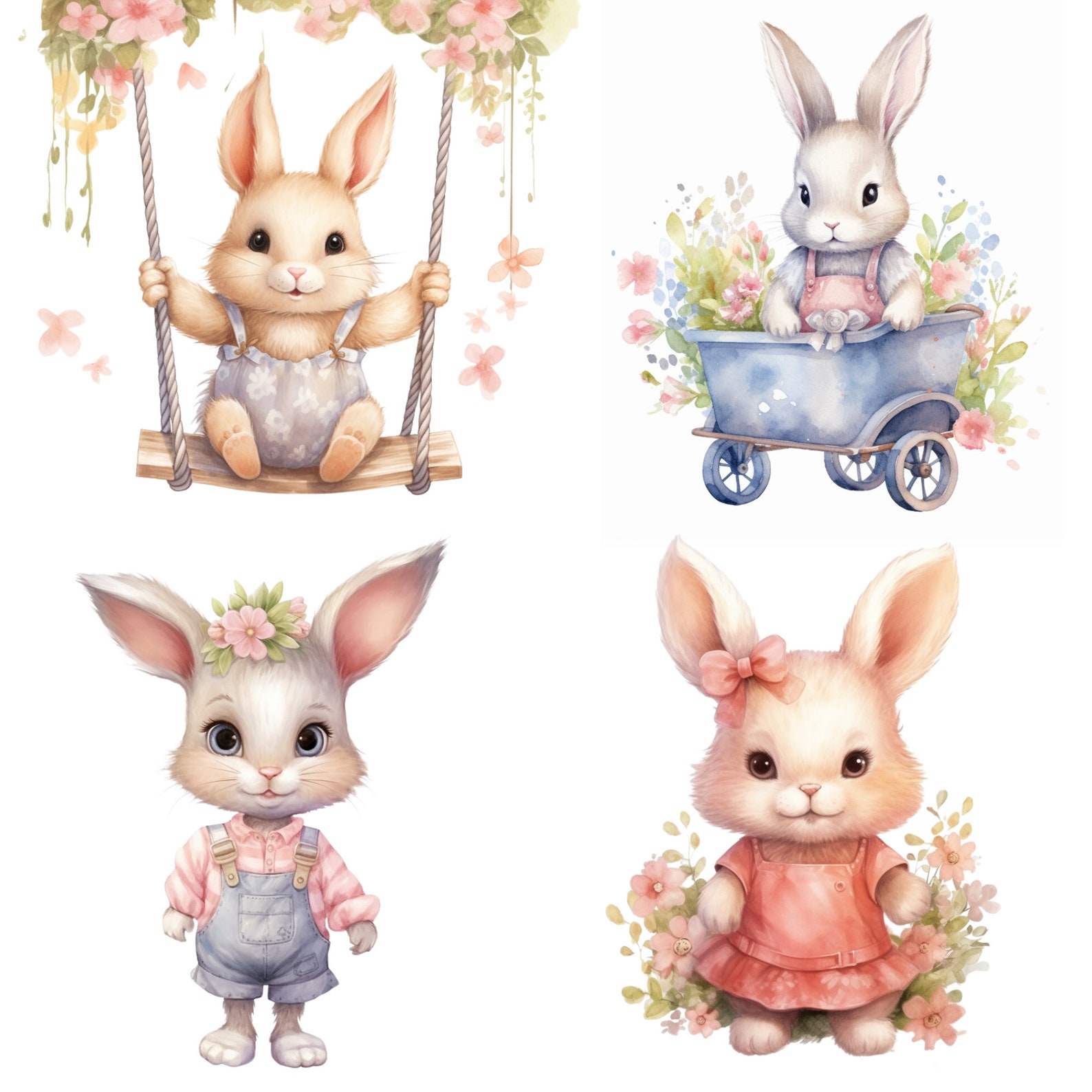 Cute Bunny Clip Art Version 2, 18 High Quality Images, Digital Paper ...