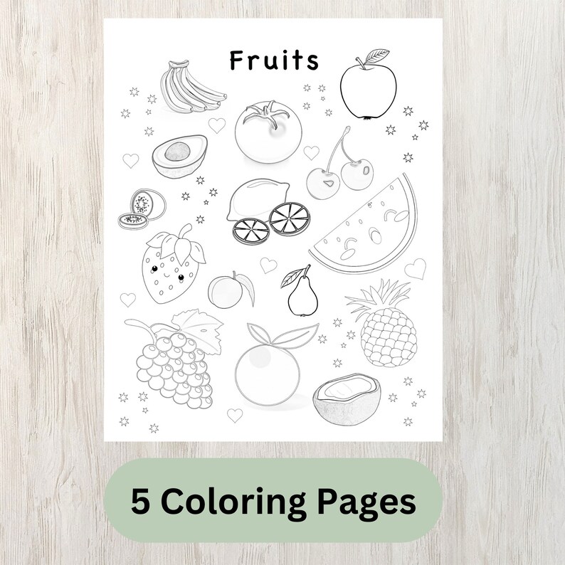 Food Themed Coloring Pages for Children Cute and Entertaining - Etsy