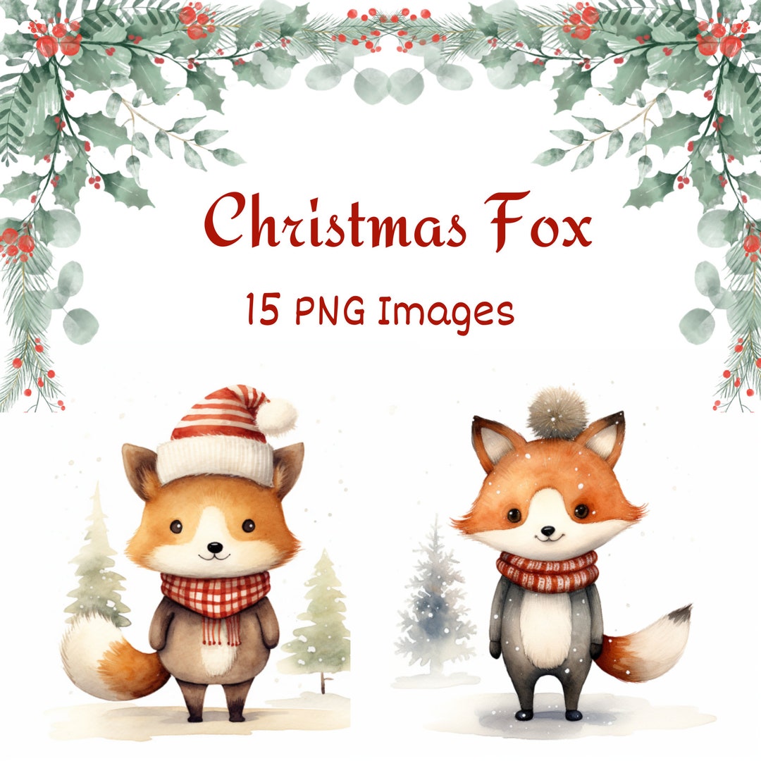 Christmas Foxes Clip Art, 15 High Resolution PNG Images, Digital ...