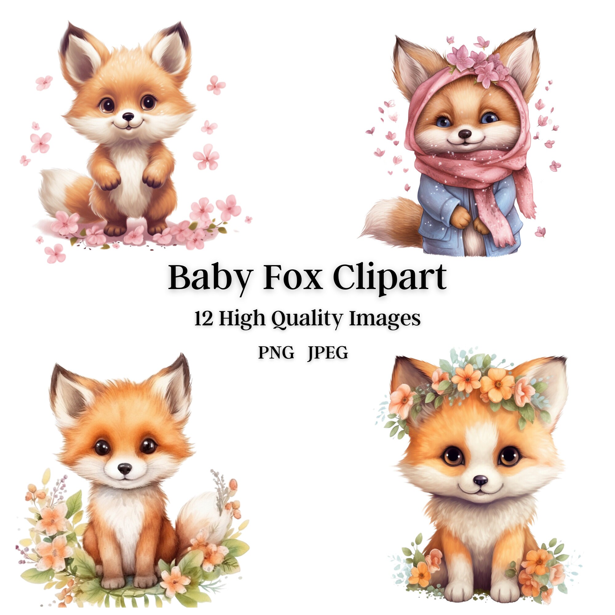 Cute Fox Clip Art Version II, 12 High Quality Images, Digital Download ...