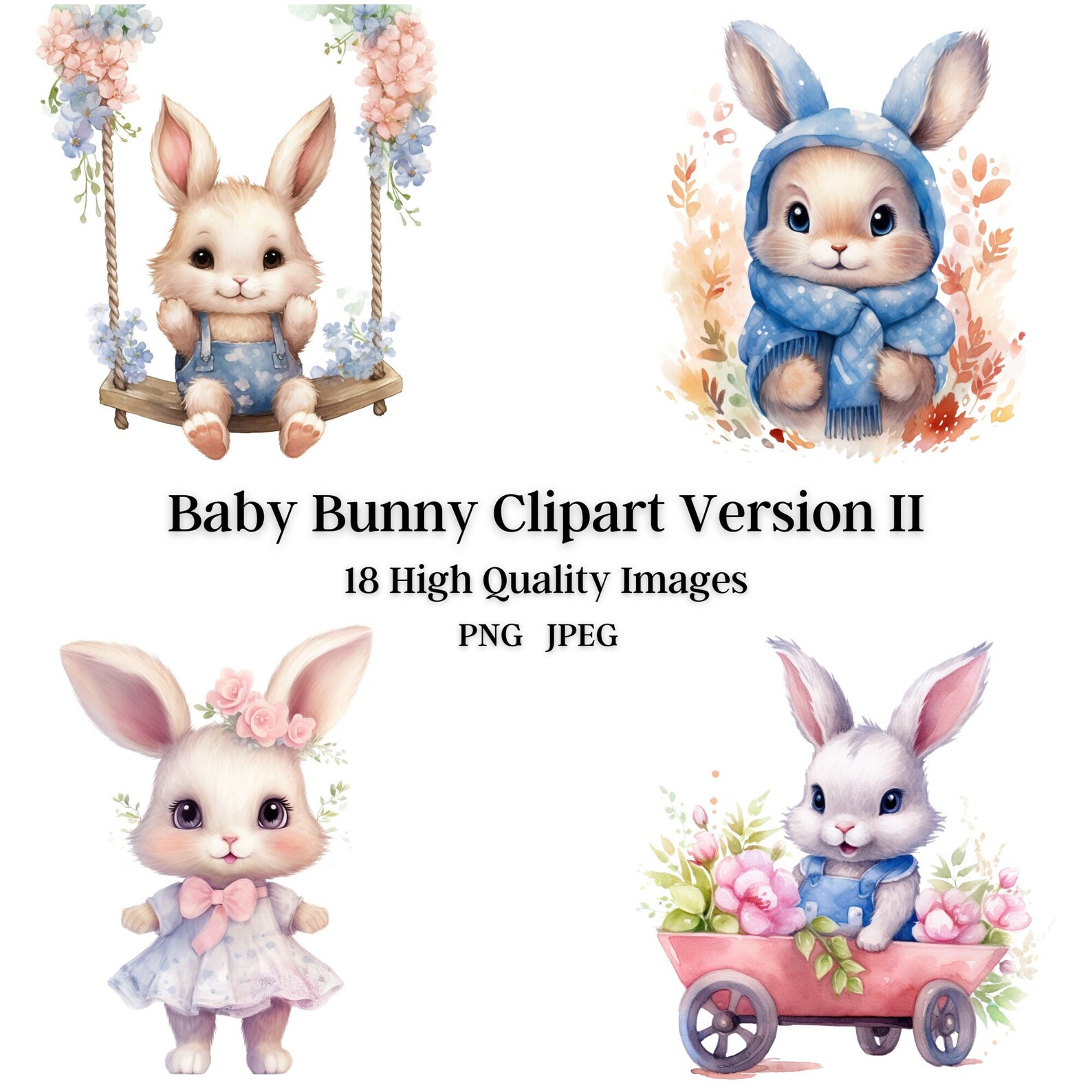 Cute Bunny Clip Art Version 2, 18 High Quality Images, Digital Paper ...