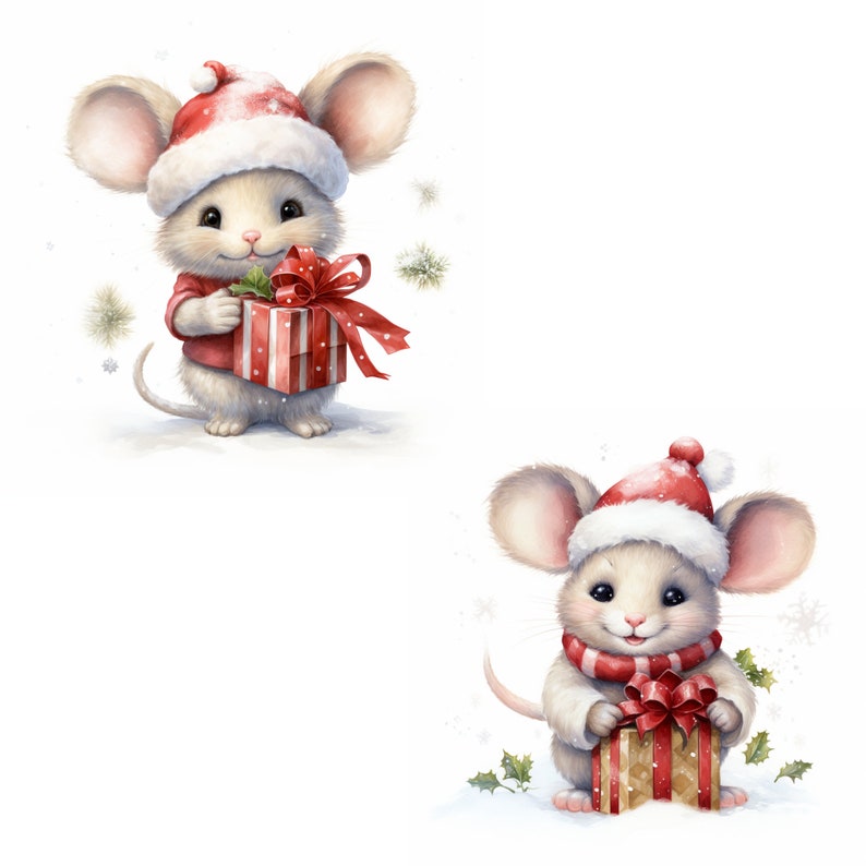 Christmas Mice Clip Art, 10 High Resolution PNG Images, Digital ...