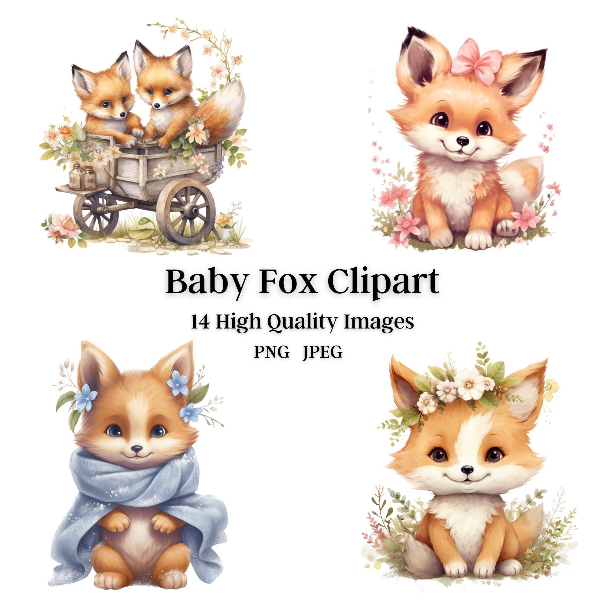 Cute Fox Clip Art, 14 High Quality Images, Digital Download, Digital ...