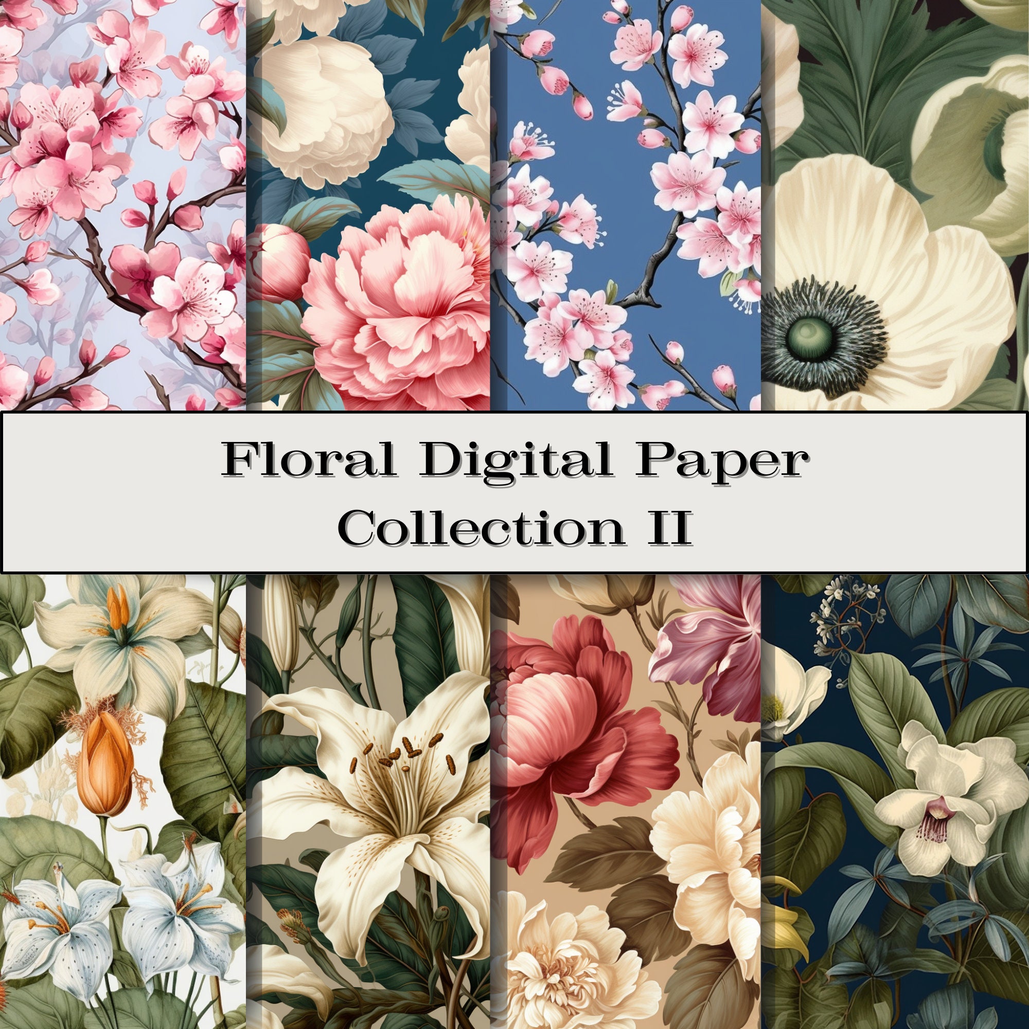 Floral Digital Paper, Digital Download, Clip Art, Colorful Illustration ...