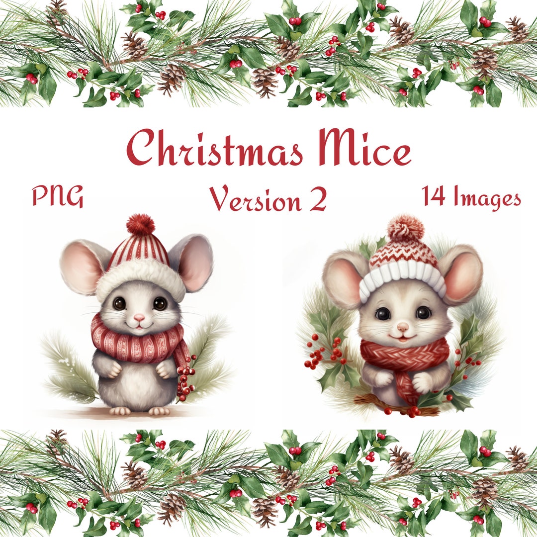 Christmas Mice Clip Art 2, 14 High Resolution PNG Images, Digital ...