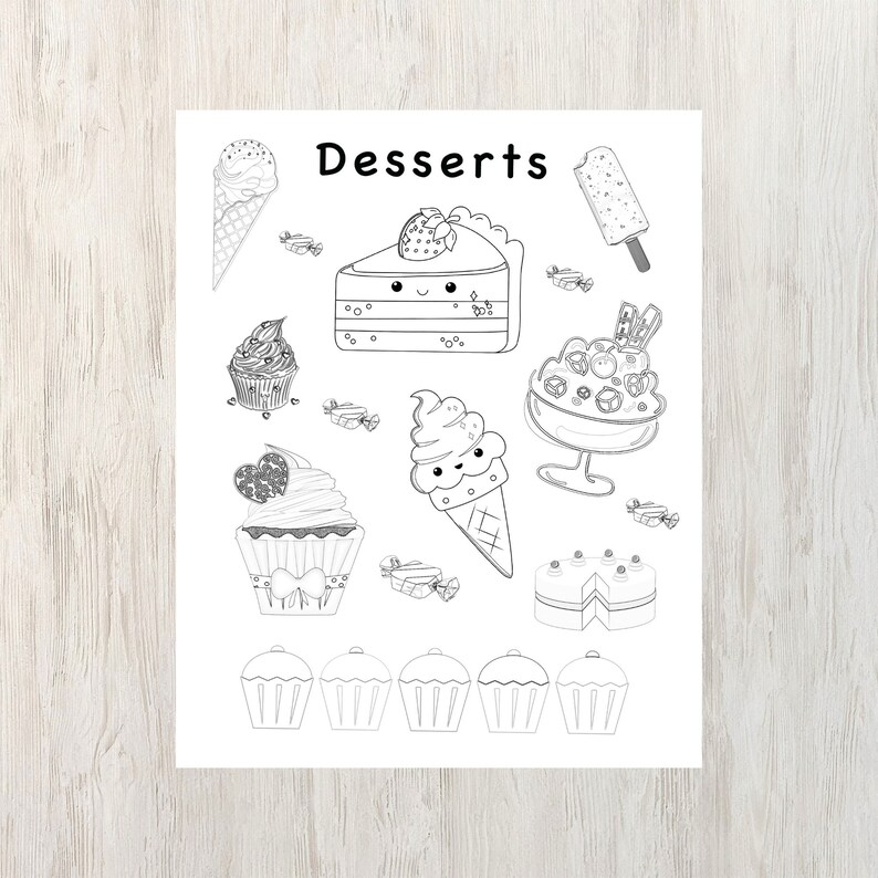 Food Themed Coloring Pages for Children Cute and Entertaining - Etsy