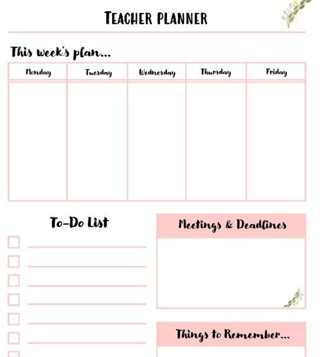 Boho Teacher Planner, Printable Teacher Planner, Daily Planner, Teacher ...