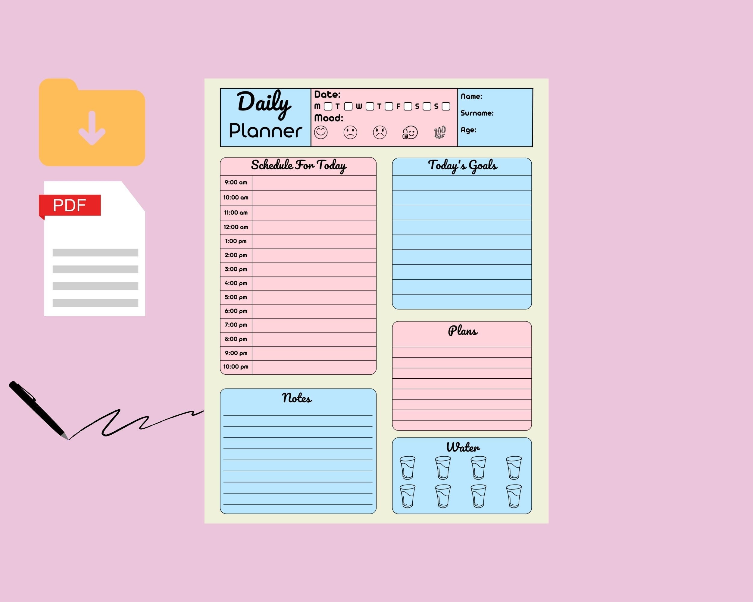 Daily Planner, Digital Planner, Printable Planner ,digital Download ...