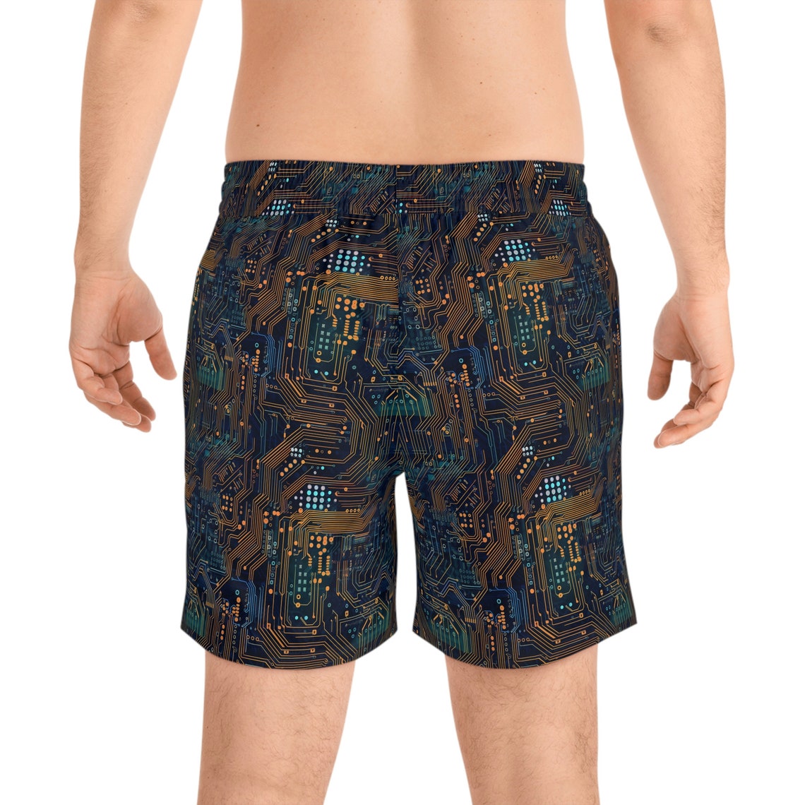Men's Dark Circuit Board Swim Trunks Stylish Tech Beachwear - Etsy