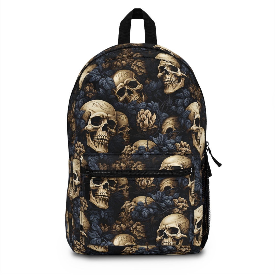 Gothic, White Flowers, Black Leaves and Skulls Backpack - Etsy
