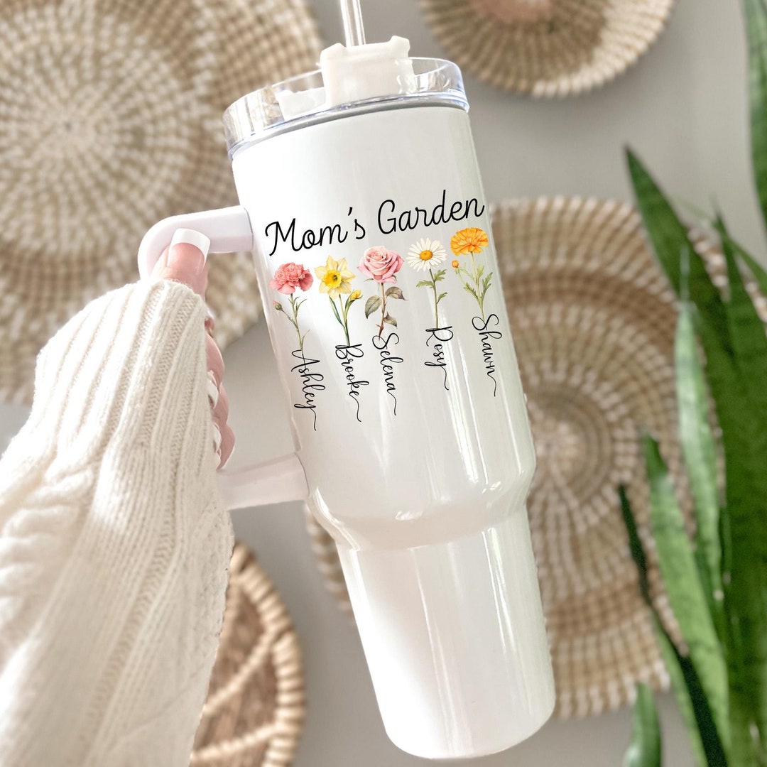 Birth Flower 40oz Tumbler, Custom Birth Flower Tumbler for Mom, Mom's ...