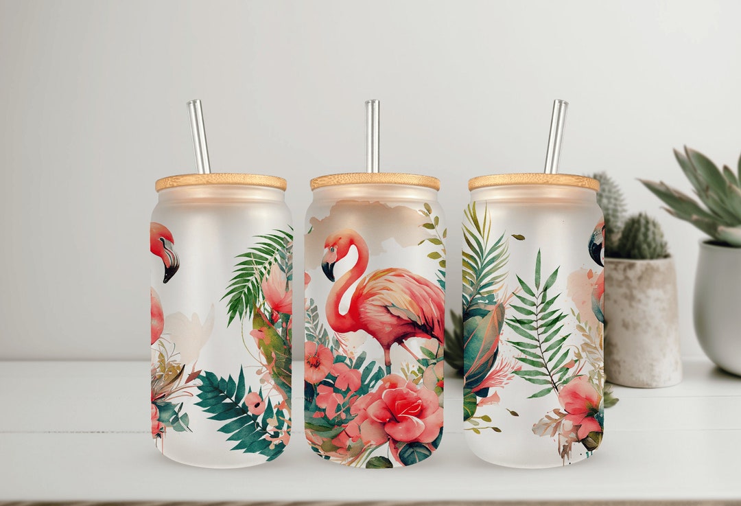 Flamingo Glass Tumbler, Flamingo Glass Can Cup, Flamingo Iced Coffee ...