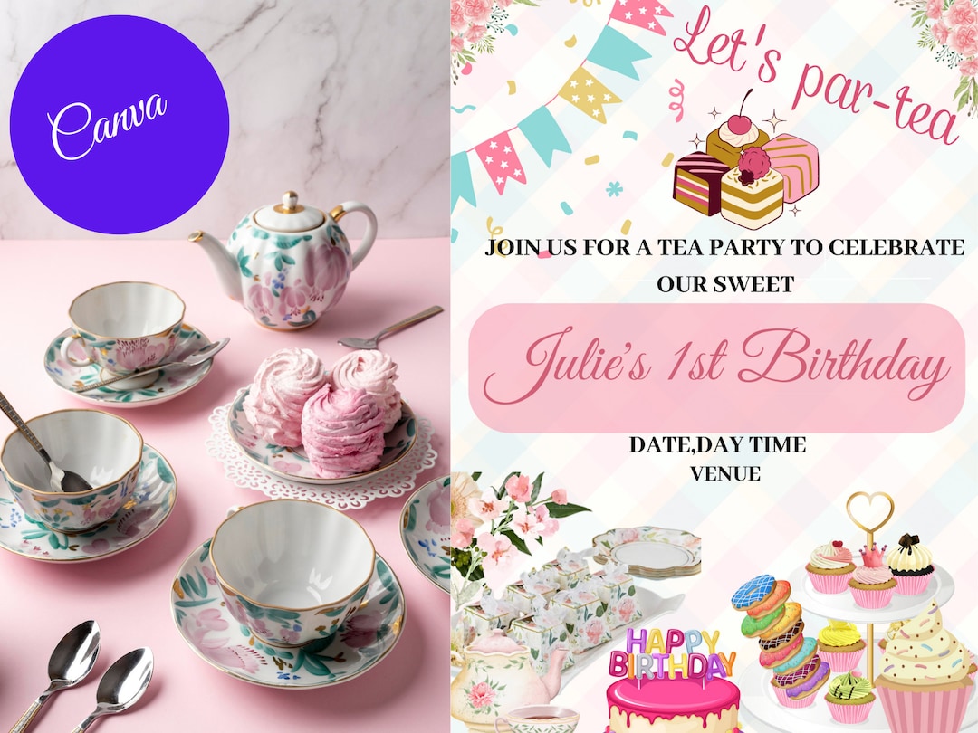 Editable Tea Party Birthday Invitation /girl Par-tea Invite/ Floral ...