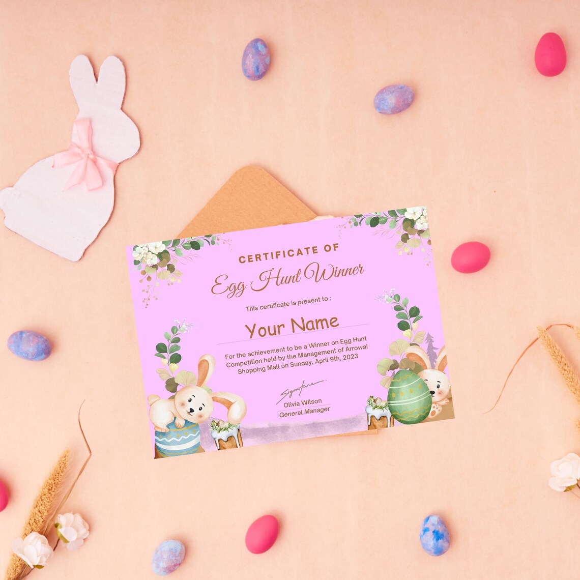 EDITABLE Certificate From Easter Bunny, Pink Printable Easter Bunny ...