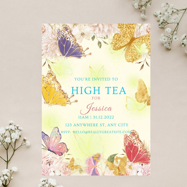 Butterfly Royal Tea Party Invitation, Girls Birthday Invite Editable ...