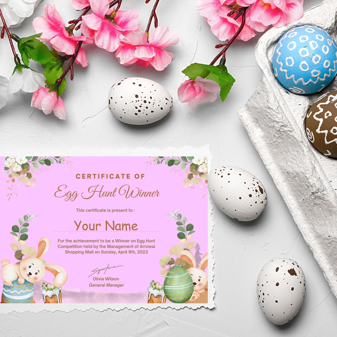 EDITABLE Certificate From Easter Bunny, Pink Printable Easter Bunny ...