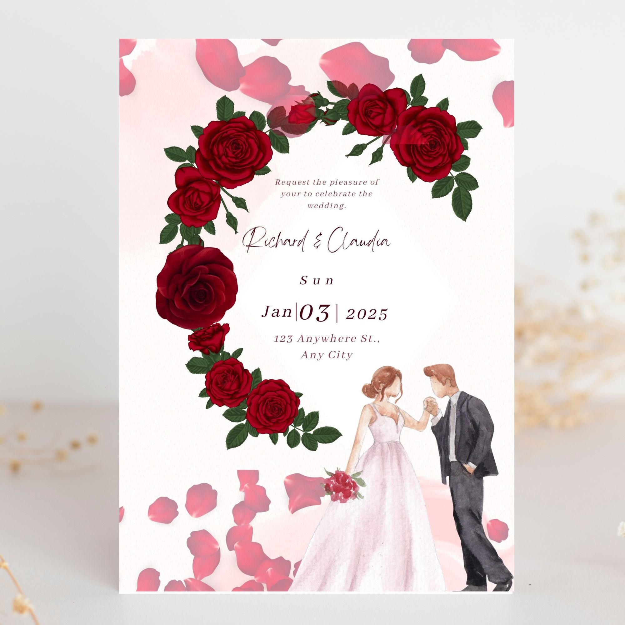 Red Rose Wedding Invite, Floral Wedding Invite, Red Rose Invitation ...