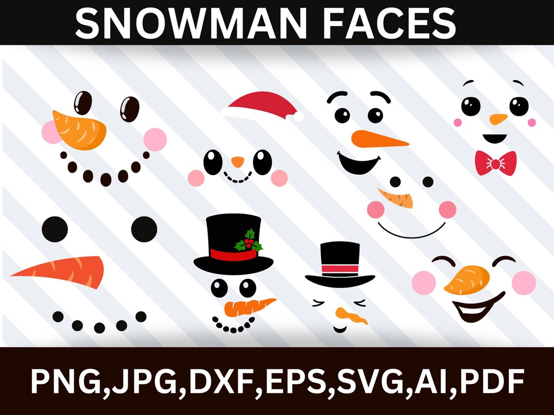 Snowman Faces Svg, Snowman Face Svg, Snowman Clipart, Christmas Snowman ...