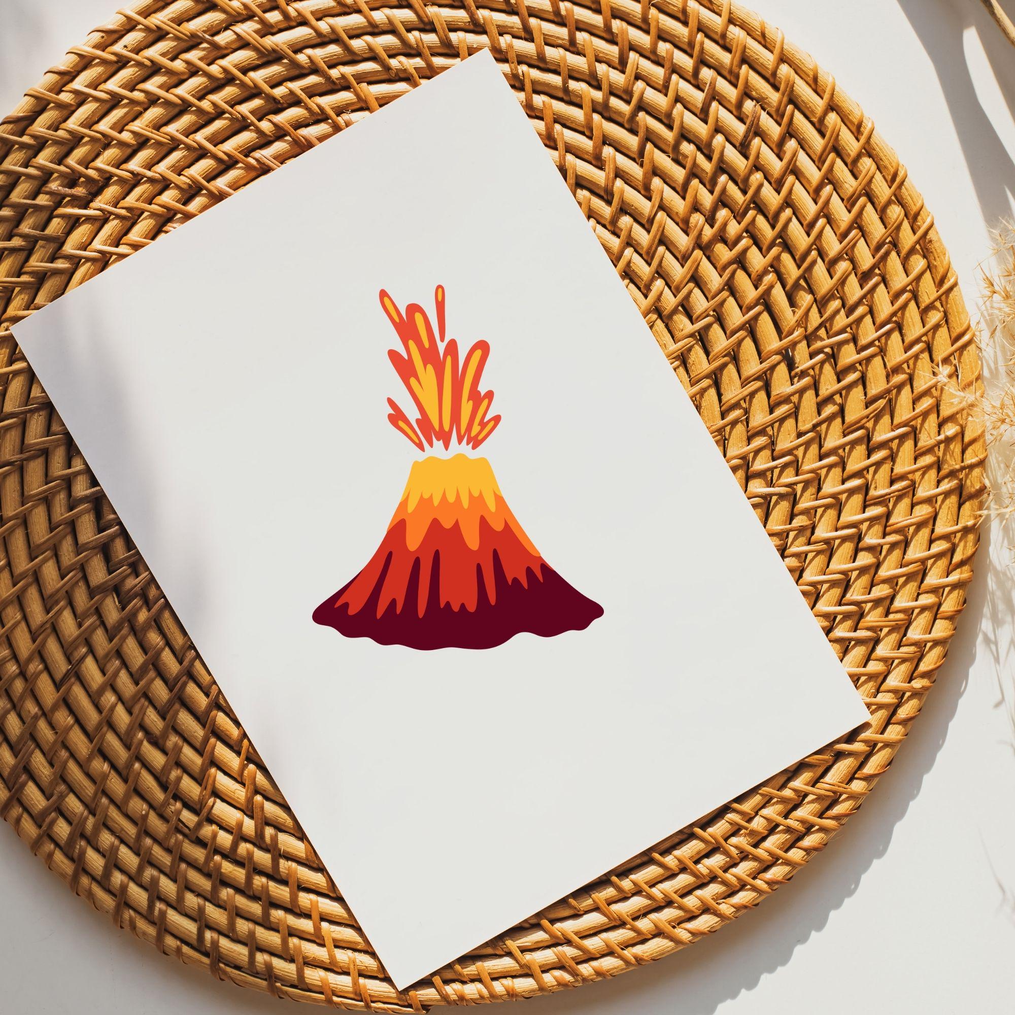 Volcano Vector Clipart / Outline & Stamp Drawing Graphic / Smoking ...