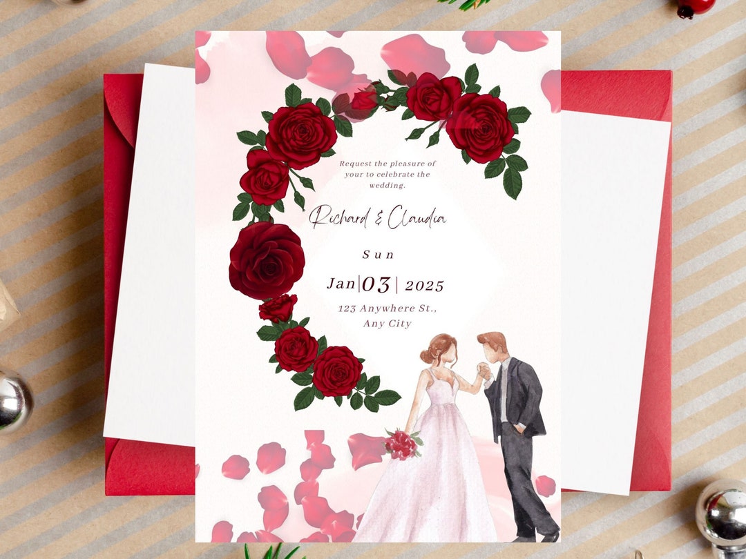 Red Rose Wedding Invite, Floral Wedding Invite, Red Rose Invitation ...