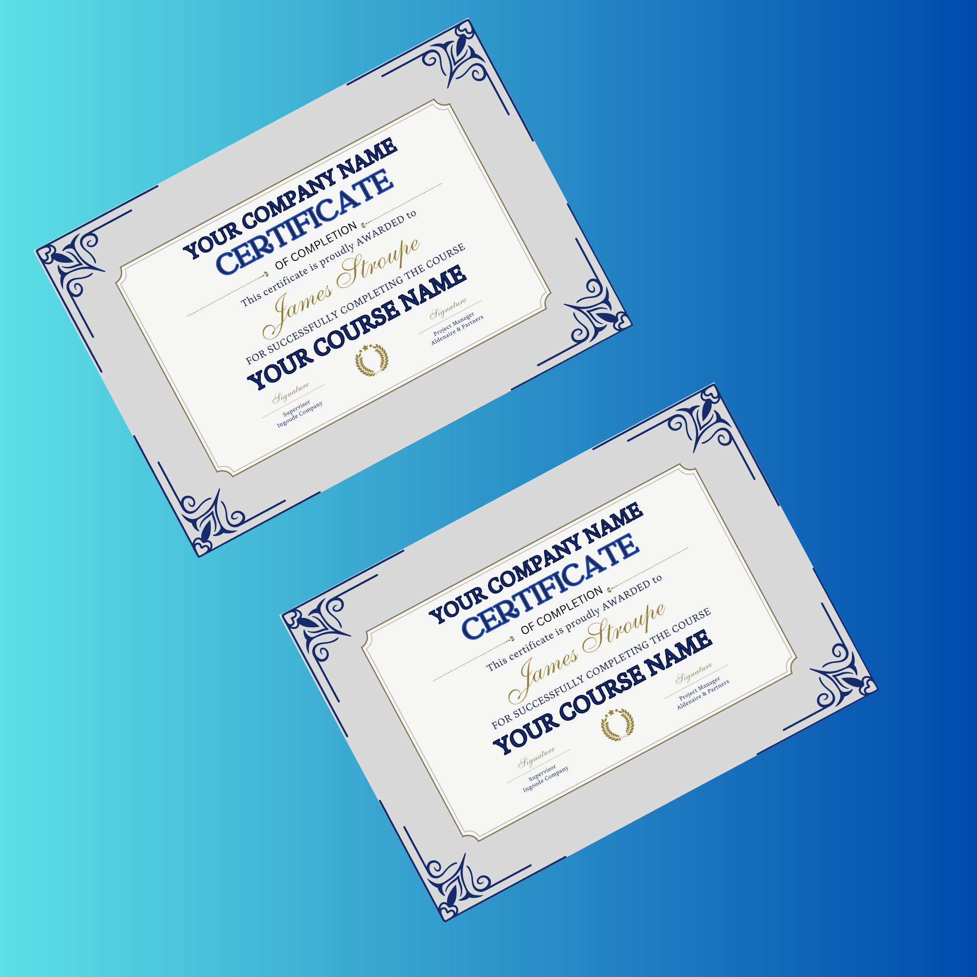 Editable Completion Template, White and Blue Elegant Printable, Instant ...
