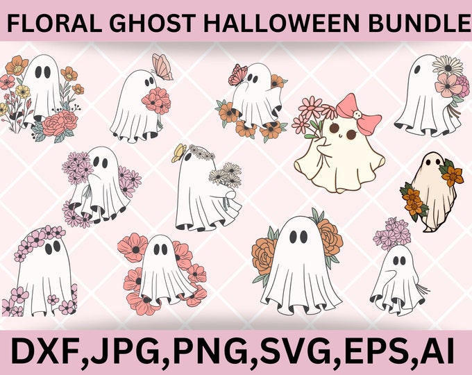 Cute Flower Ghosts Bundle PNG ONLY Digital Download, Cricut Silhouette ...