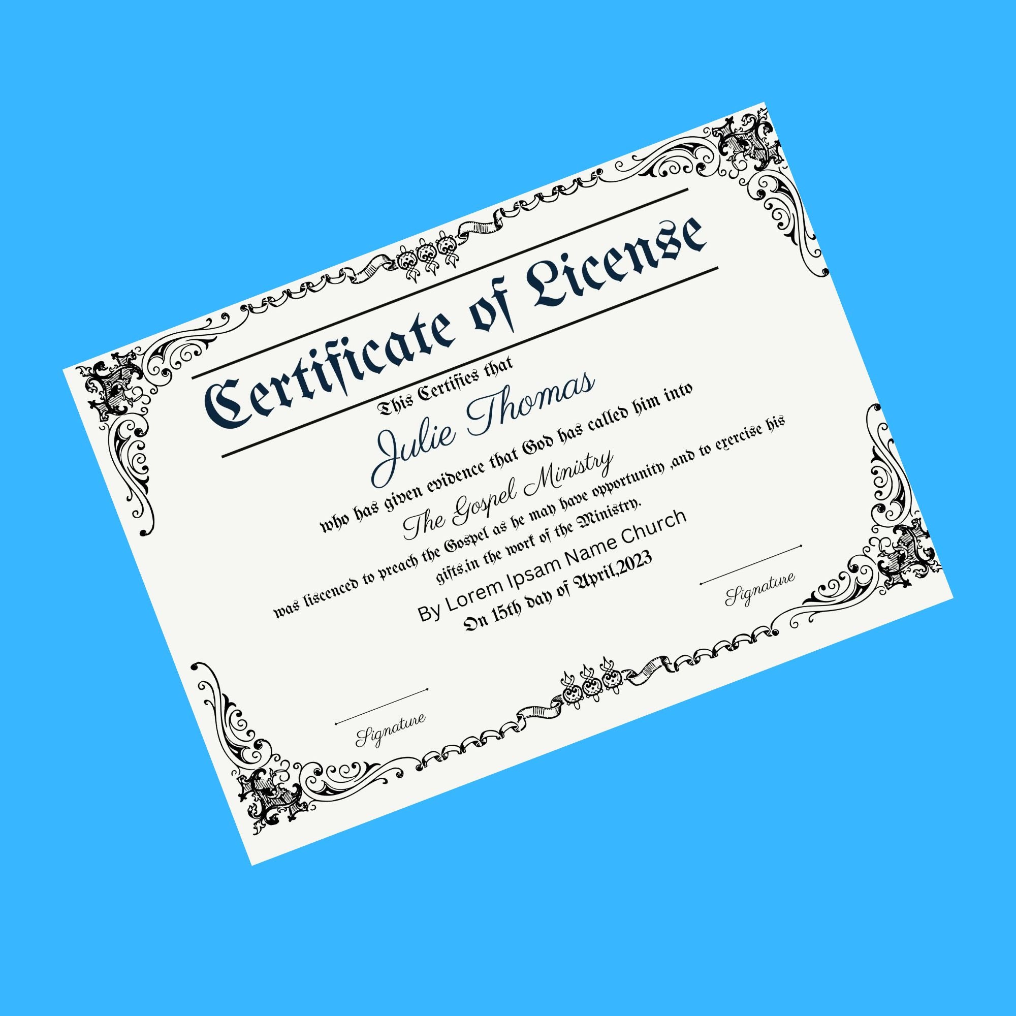 Editable License to Preach Template, Printable Certificate of License ...