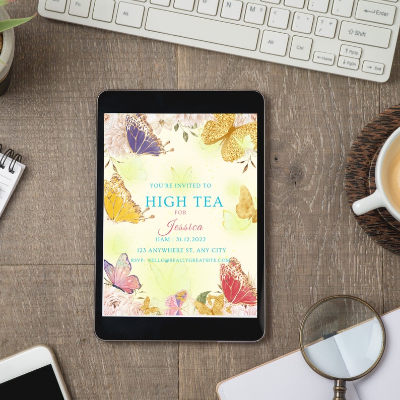 Butterfly Royal Tea Party Invitation, Girls Birthday Invite Editable ...